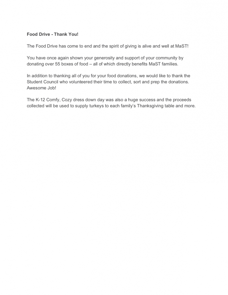 Food Drive – Thank You! – MaST Community Charter School
